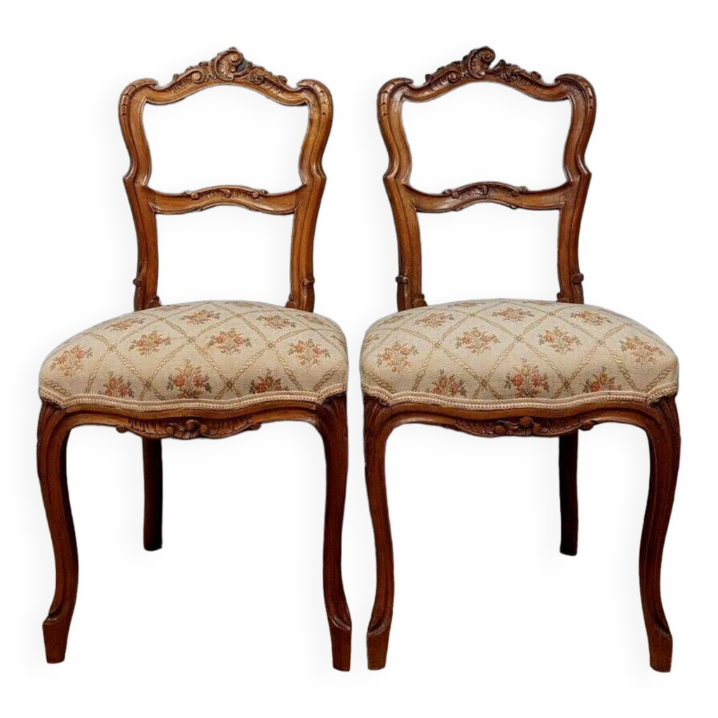 Paire de chaises louis xv en noyer blond vers 1880-1900 | Selency