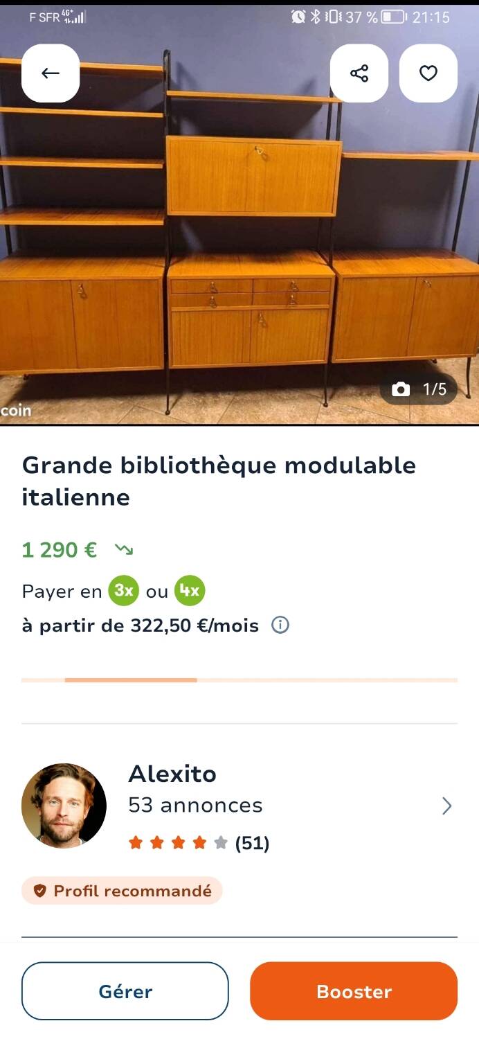 Bibliothèque modulable vintage italienne | Selency