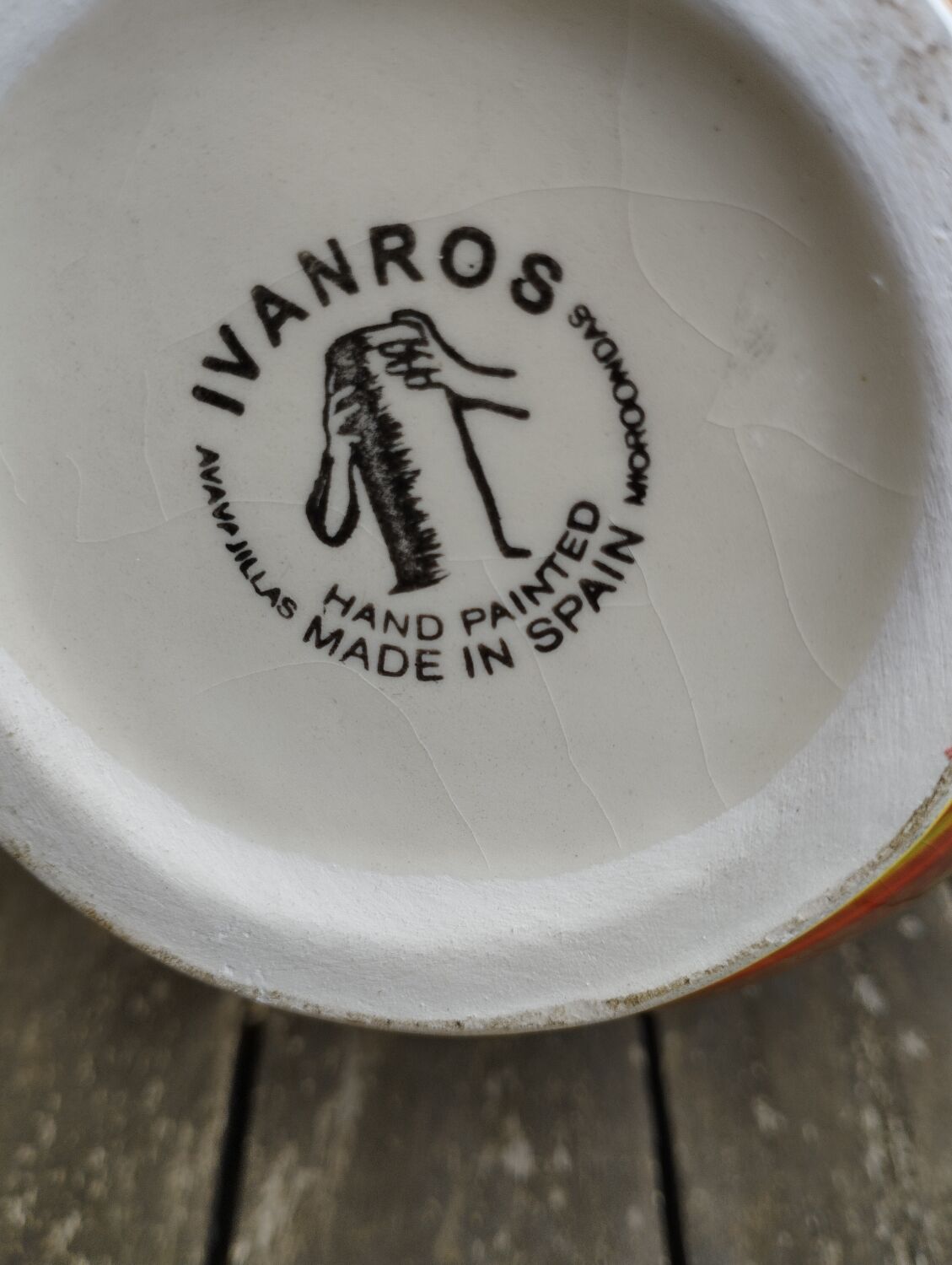 Pichet céramique rayé, anse bleue, artisanat espagnol, Ivanros | Selency