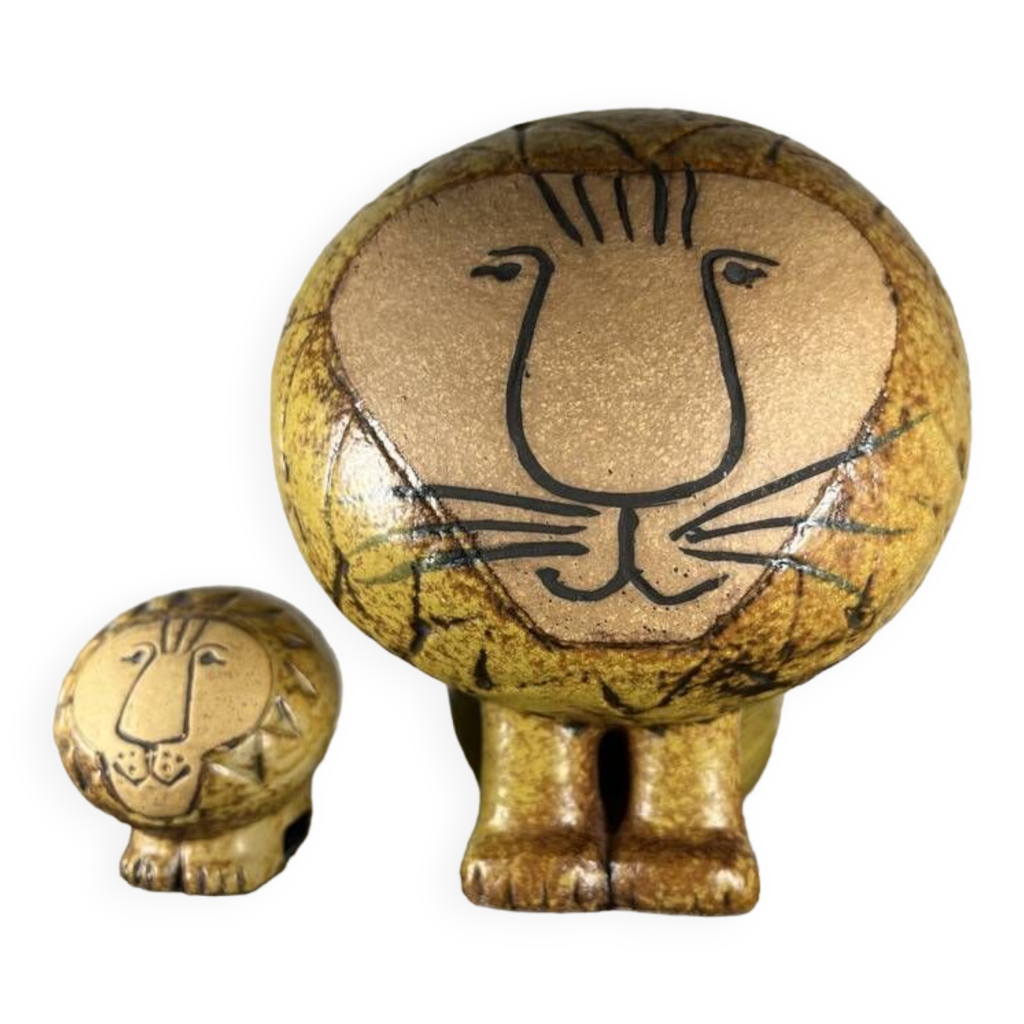 Lion Lisa Larson céramique Gustavberg Suède 1964 (une paire) | Selency
