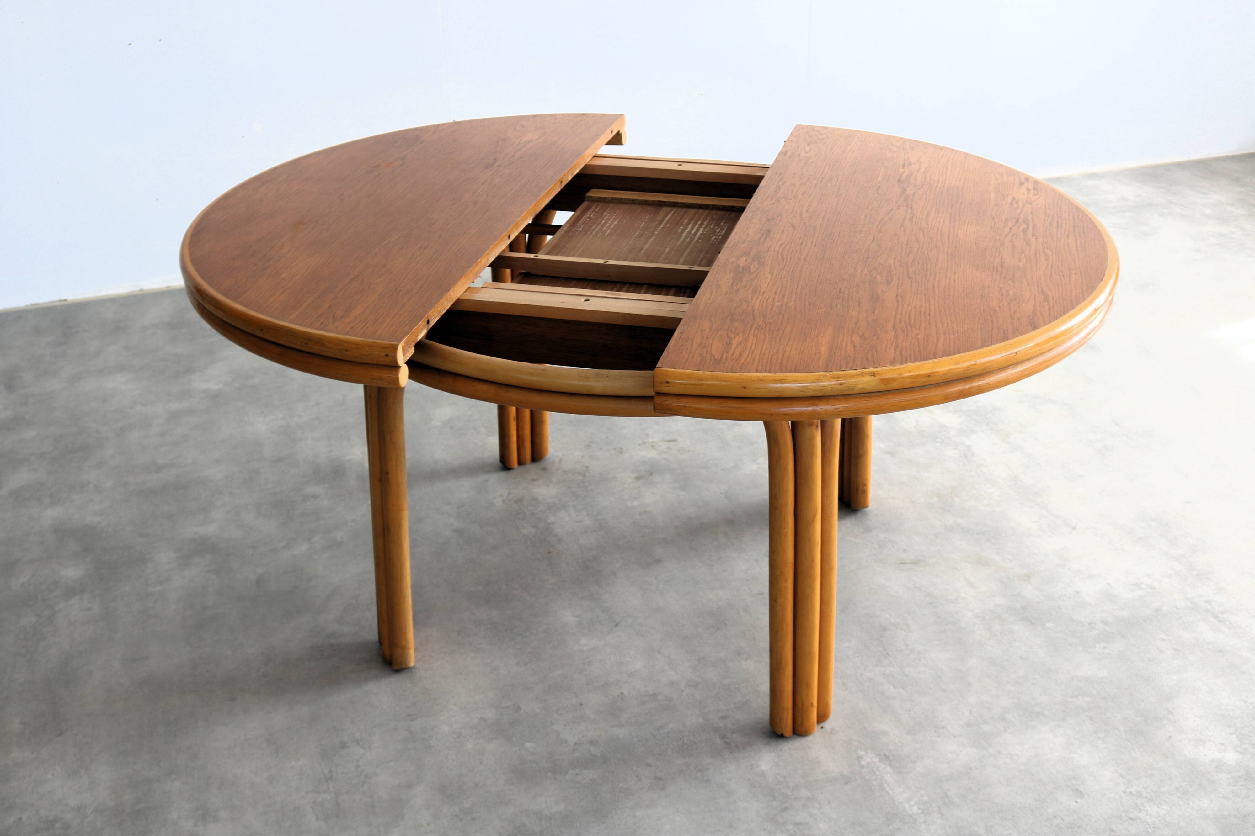 table à manger vintage | table | années 1960 | teck-bambou | extensible | Selency