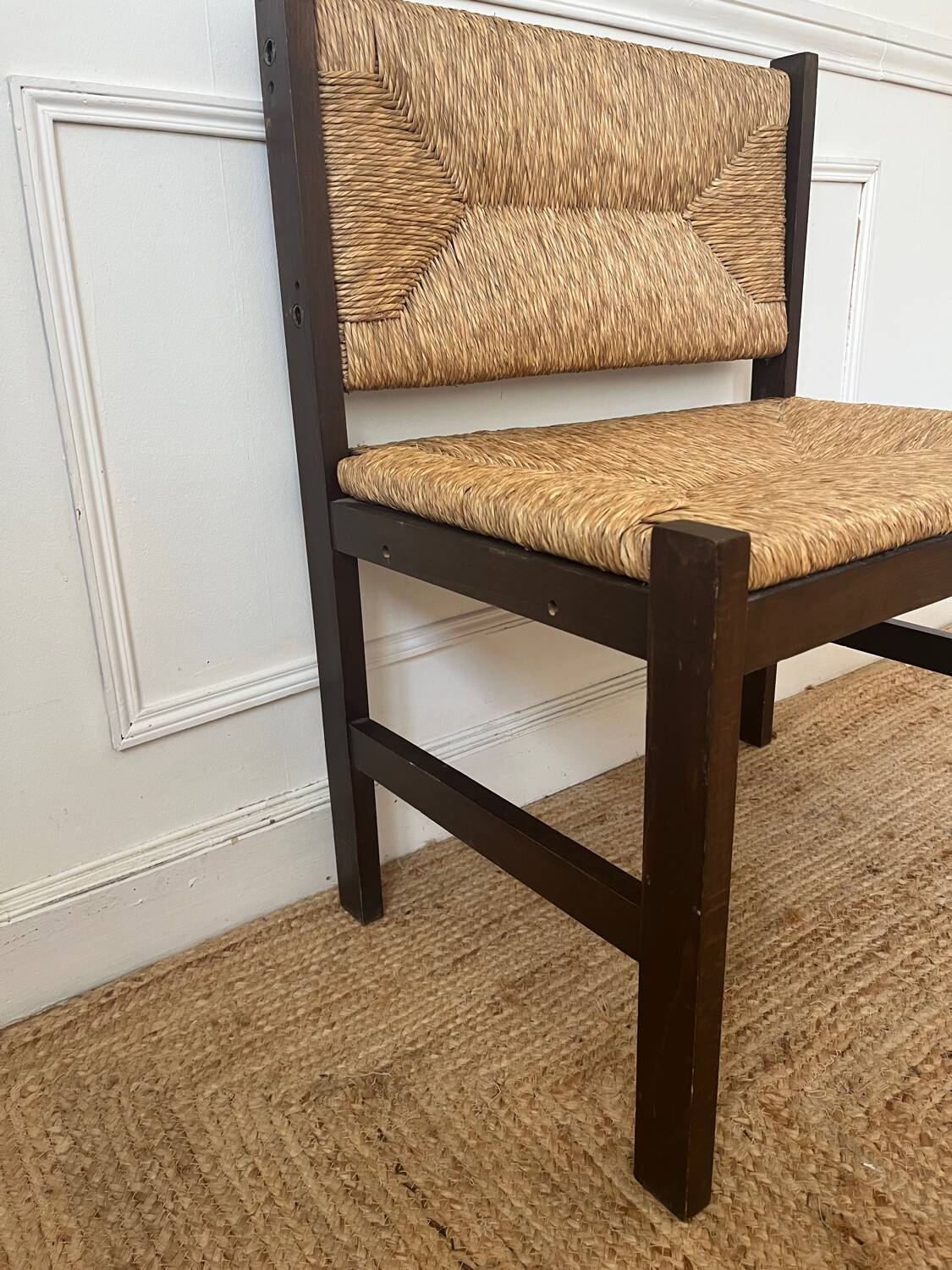 Chaise rustique moderniste en bois et paille | Selency