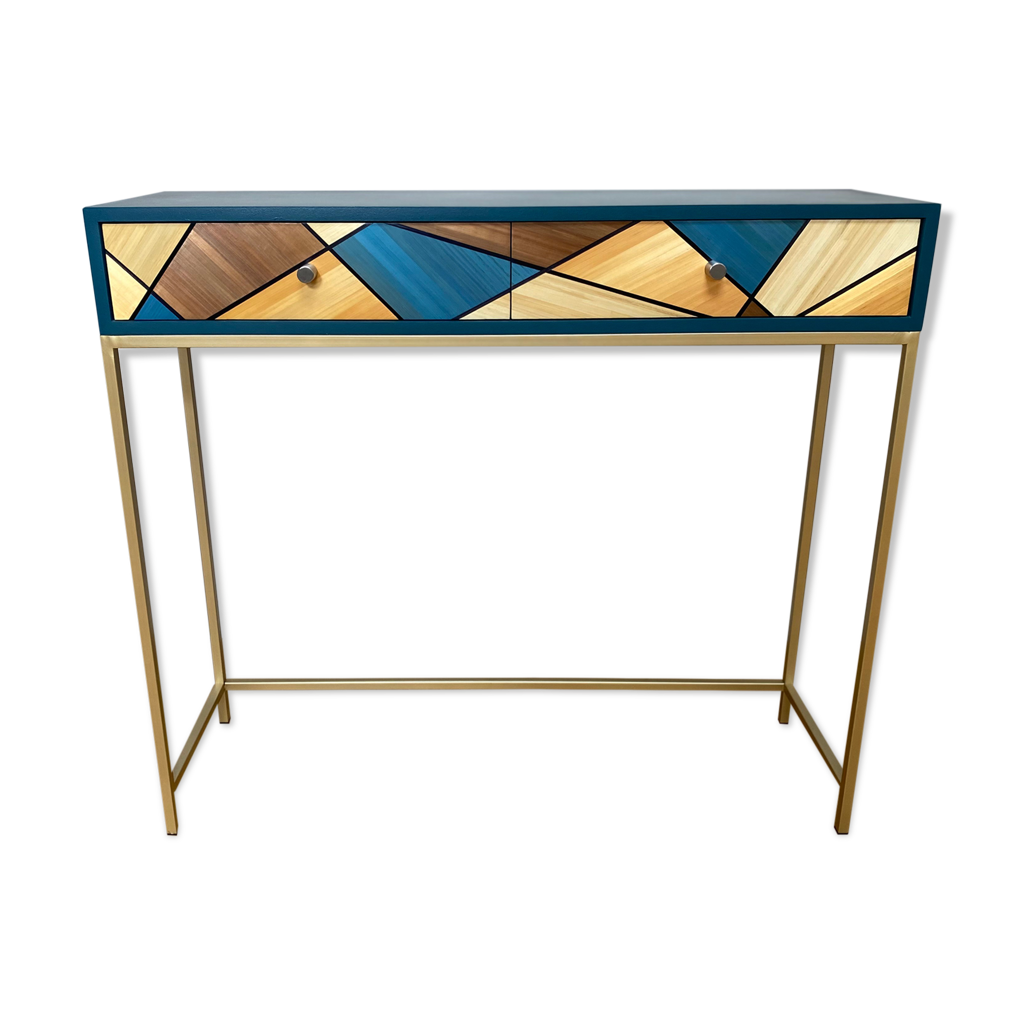 Console marqueterie de paille | Selency