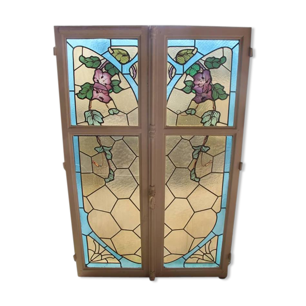 Pair of stained glass windows by Jacques Gruber art nouveau | Selency
