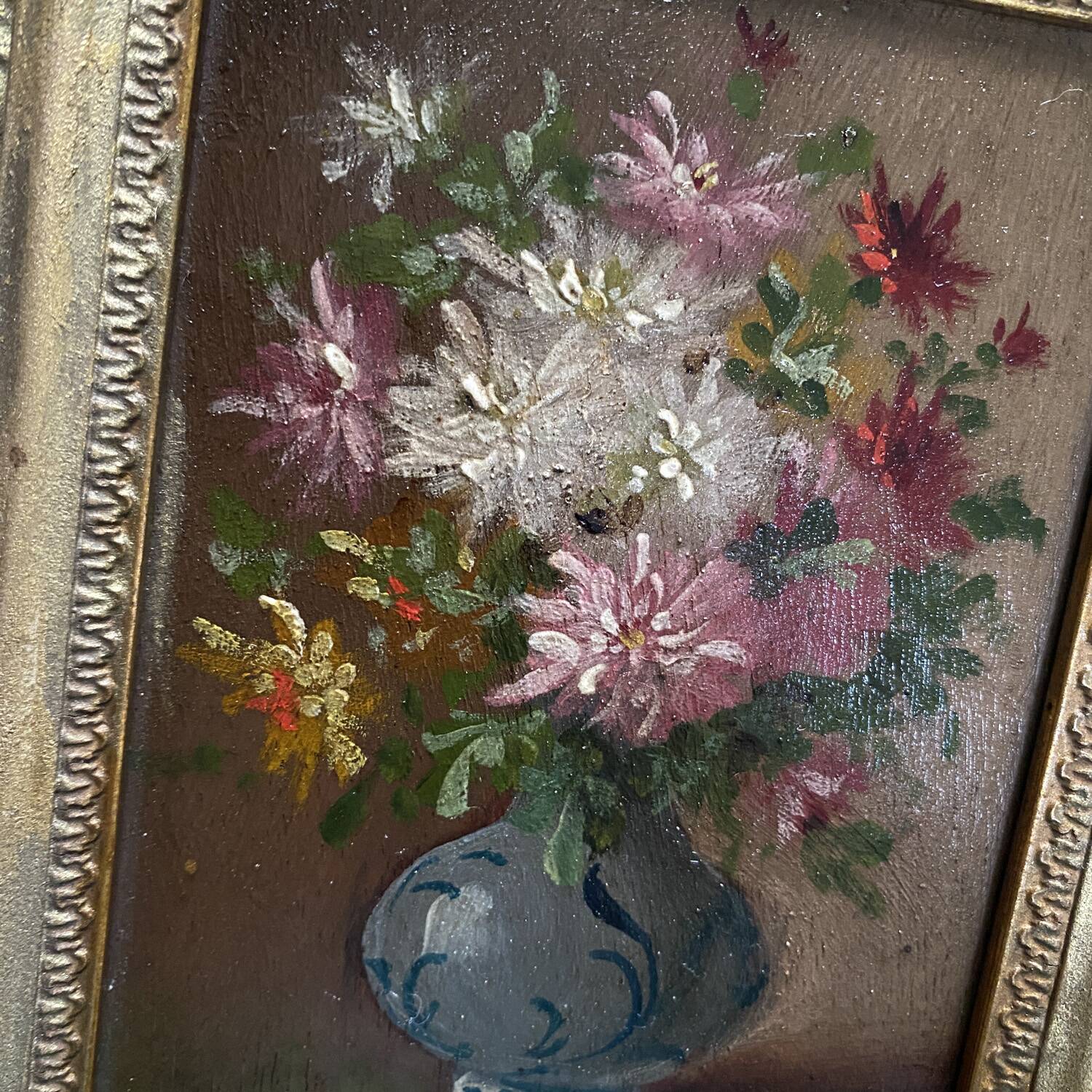 Tableau miniature XIXème "Les dahlias" | Selency