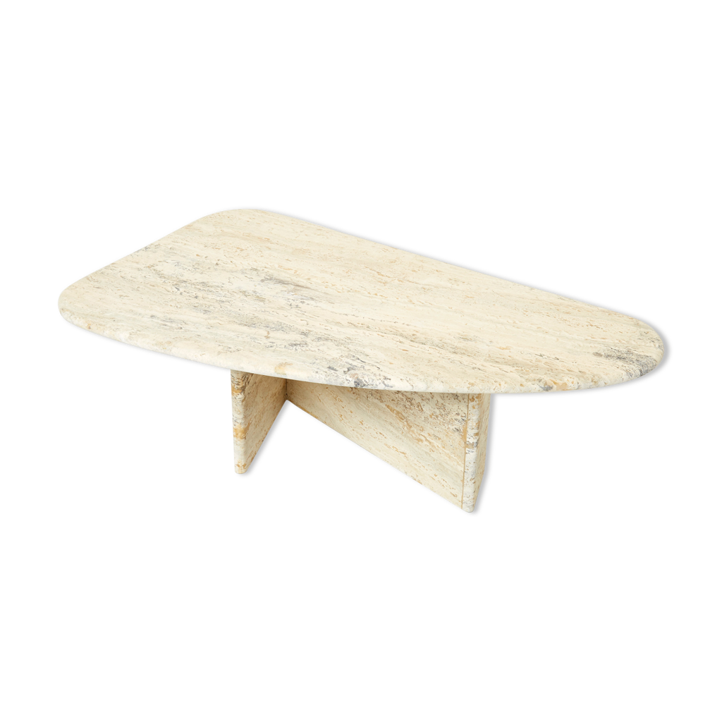 Table basse forme libre en travertin italien 1970 | Selency