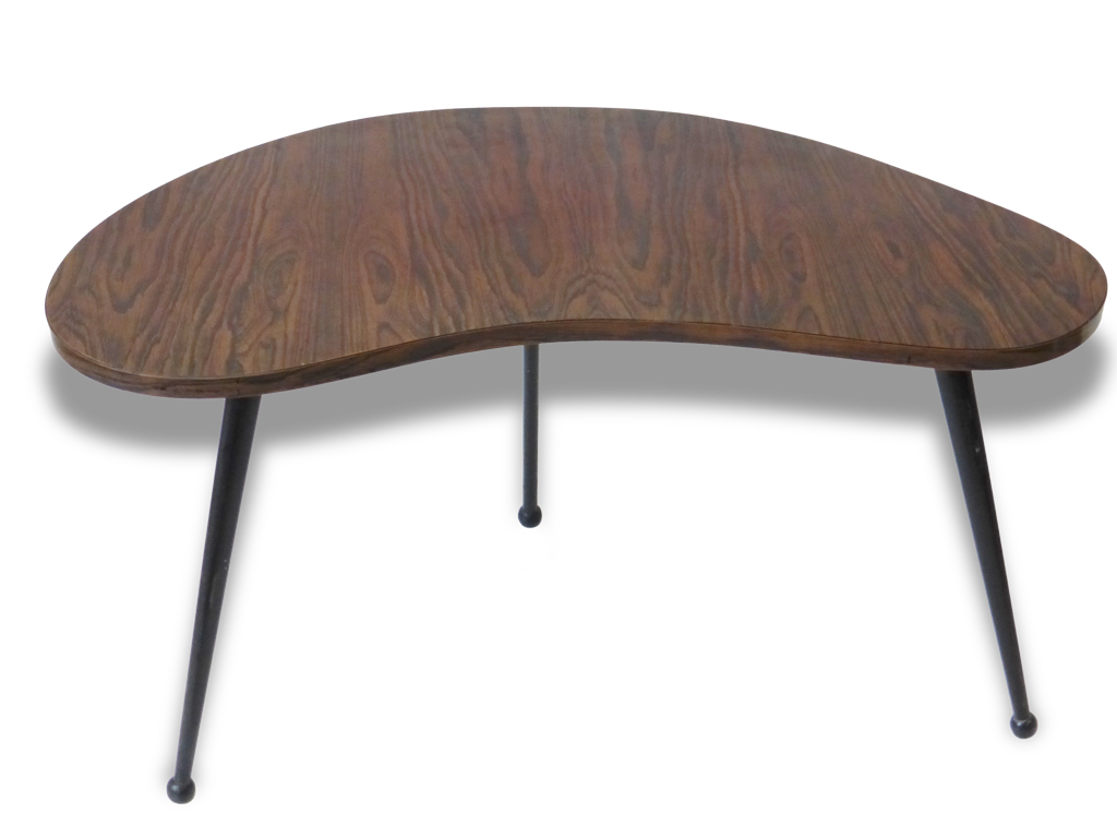 Table basse haricot rognon années 50 formica imitation bois tripode 1950 vintage | Selency