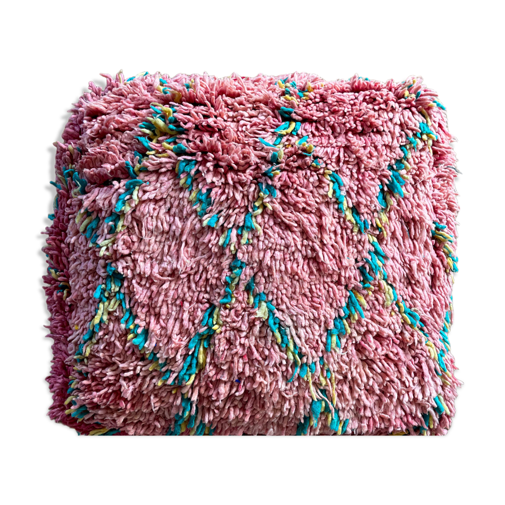 Pouf berbère marocain bohème coloré rose bleu et jaune | Selency