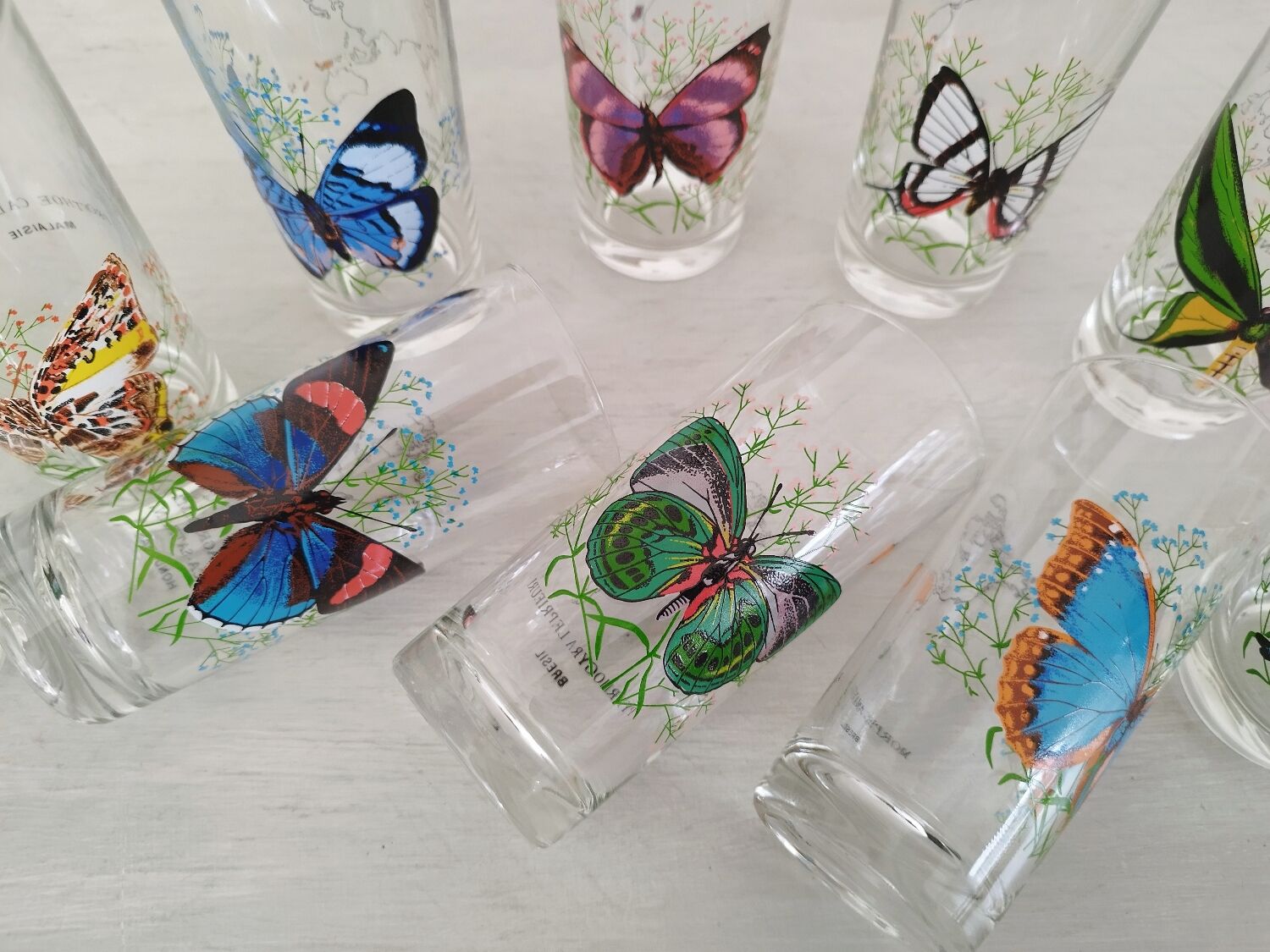 Verres à orangeade en verre décor papillon vintage | Selency