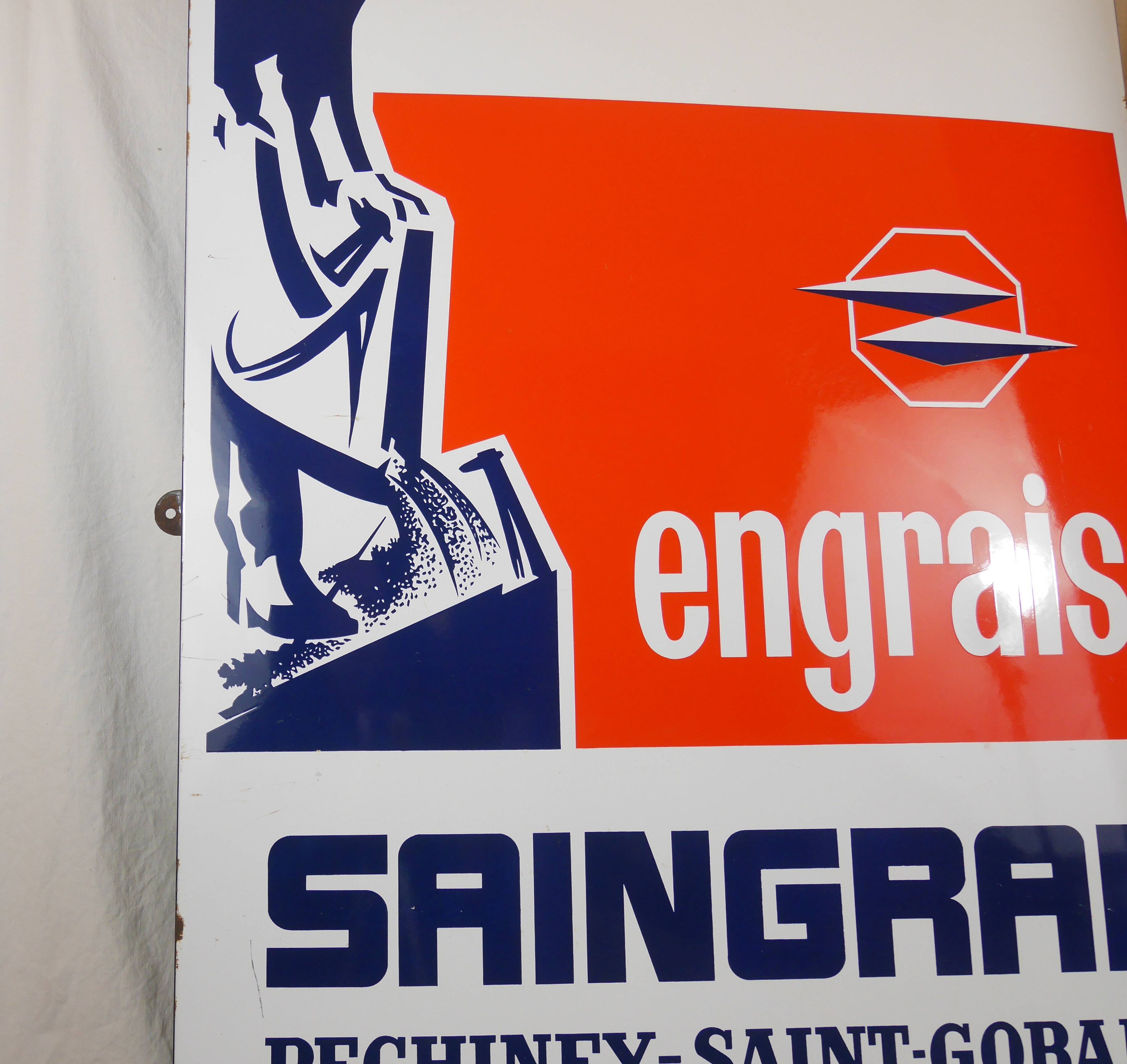 grande plaque emaillée publicitaire engrais saingral | Selency