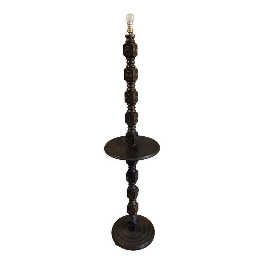 Lampadaire table d’appoint en bois tourné basque 50 | Selency