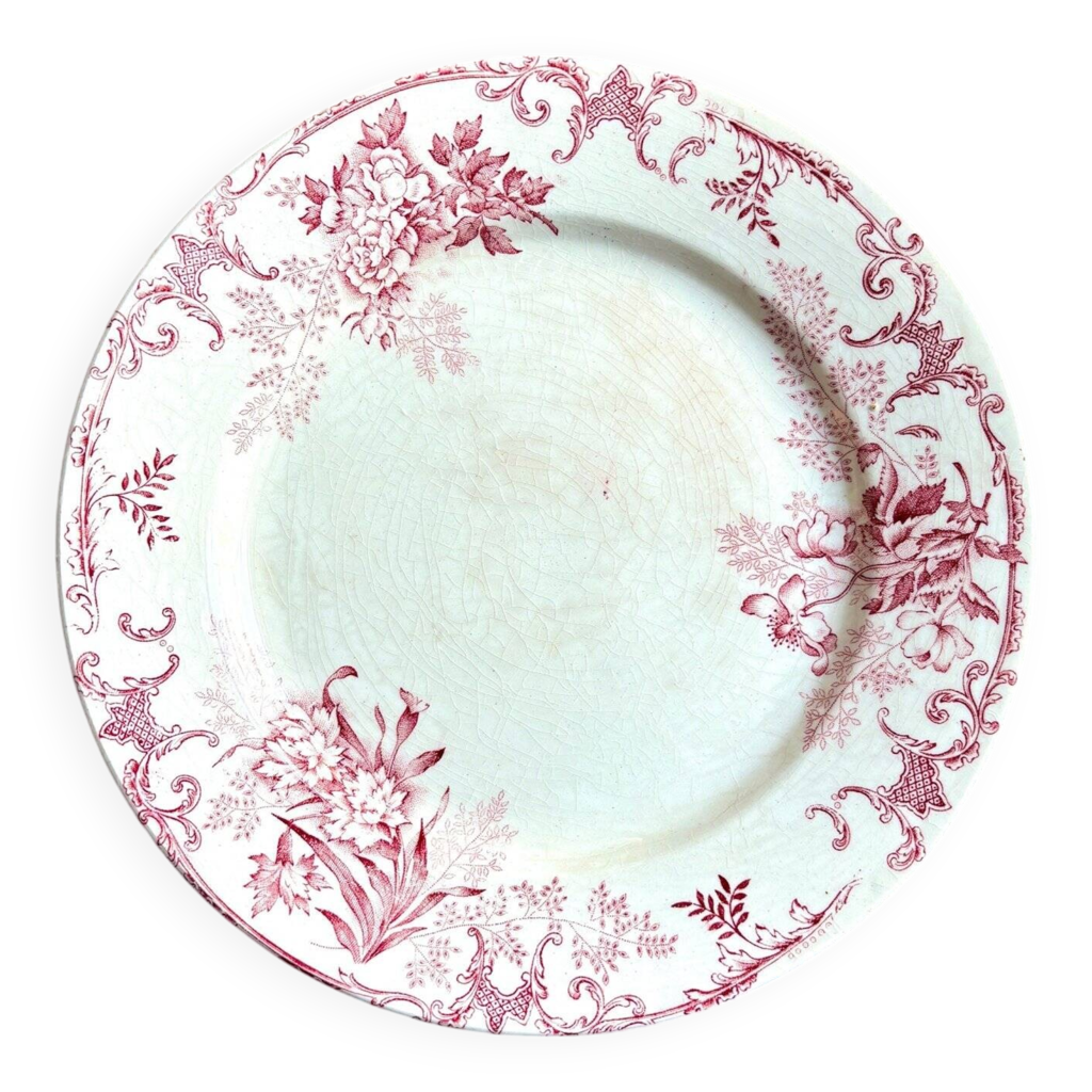 Assiette plate Boulenger & Cie en terre de fer rose, service "Floreal ...