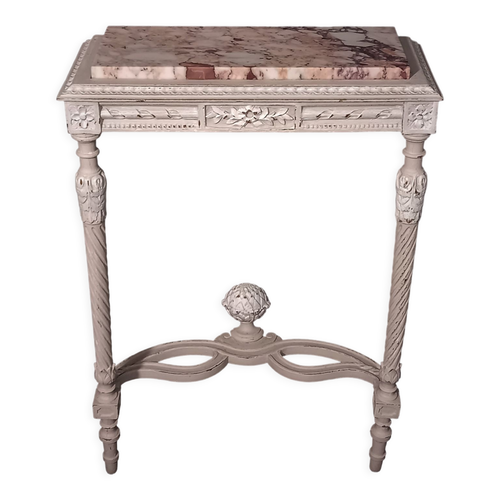 Console d’applique blanche style louis xvi avec plateau en marbre rose | Selency