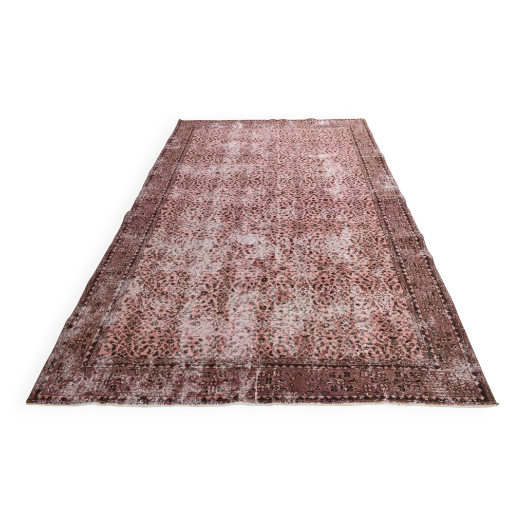 Tapis vintage à bordures roses et marron, 203 x 299 cm | Selency