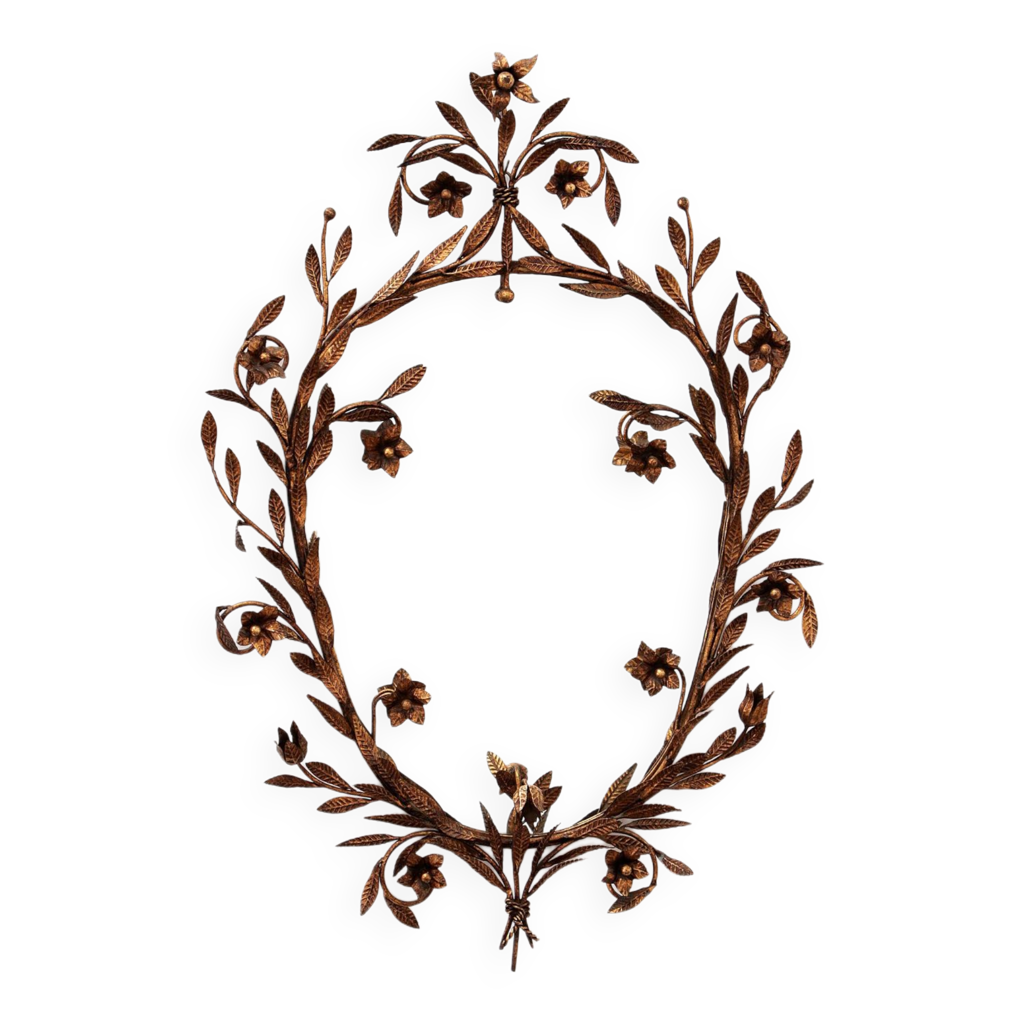 Miroir mural ovale en métal doré vintage moderne du milieu du siècle ...