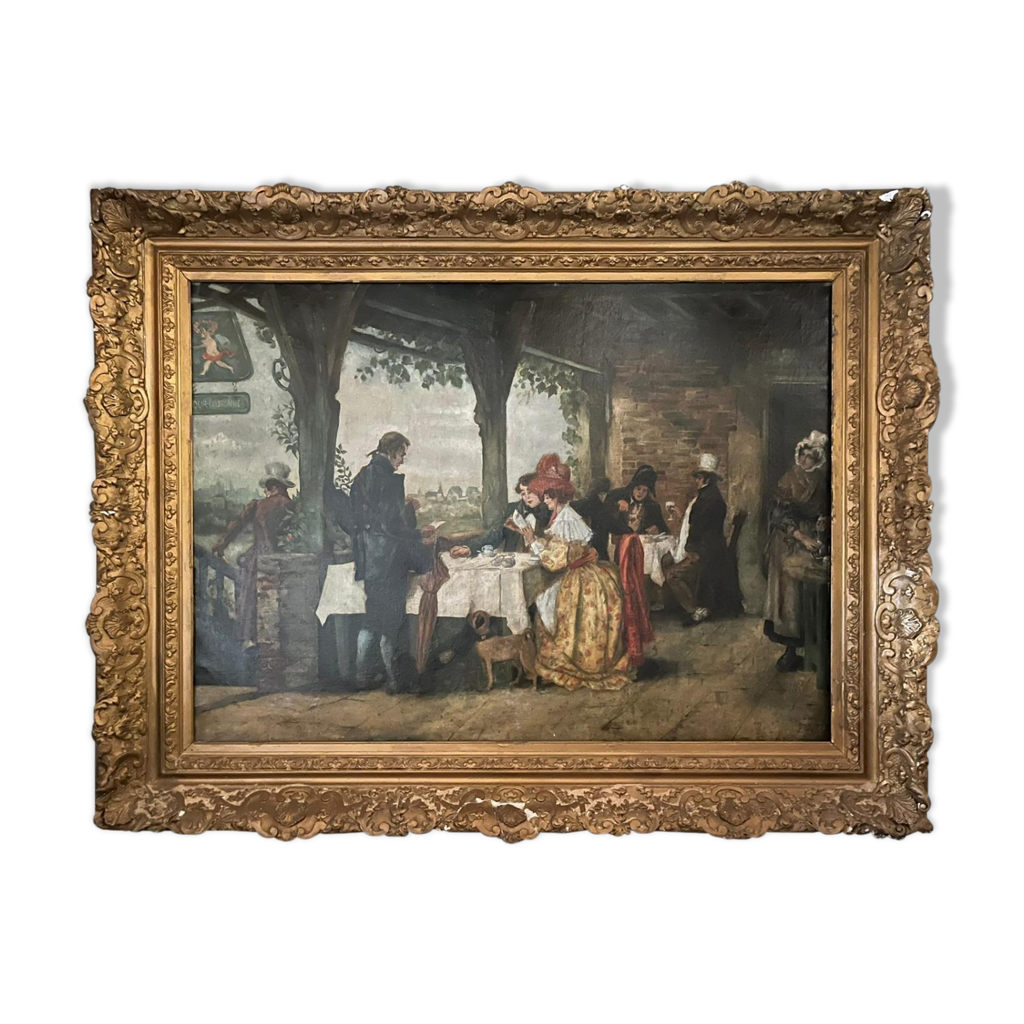 Ancien tableau scene champêtre huile sur toile | Selency