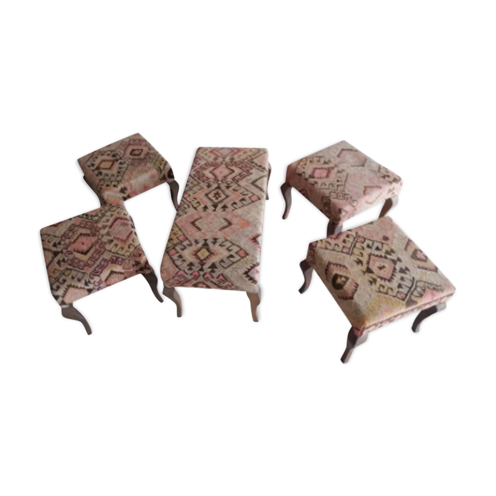 Ensemble de 5 tabourets turc de Kilim | Selency