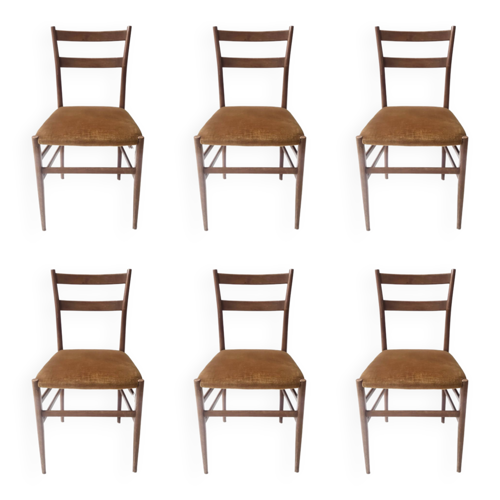 Ensemble de six chaises marron "Leggera" vintage par Gio Ponti pour ...