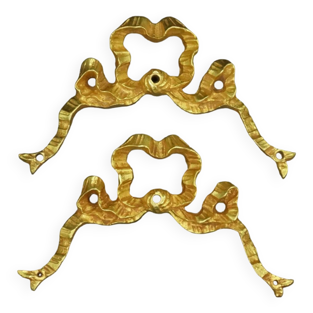 Paire de frontons au noeud style Louis XVI en bronze doré | Selency