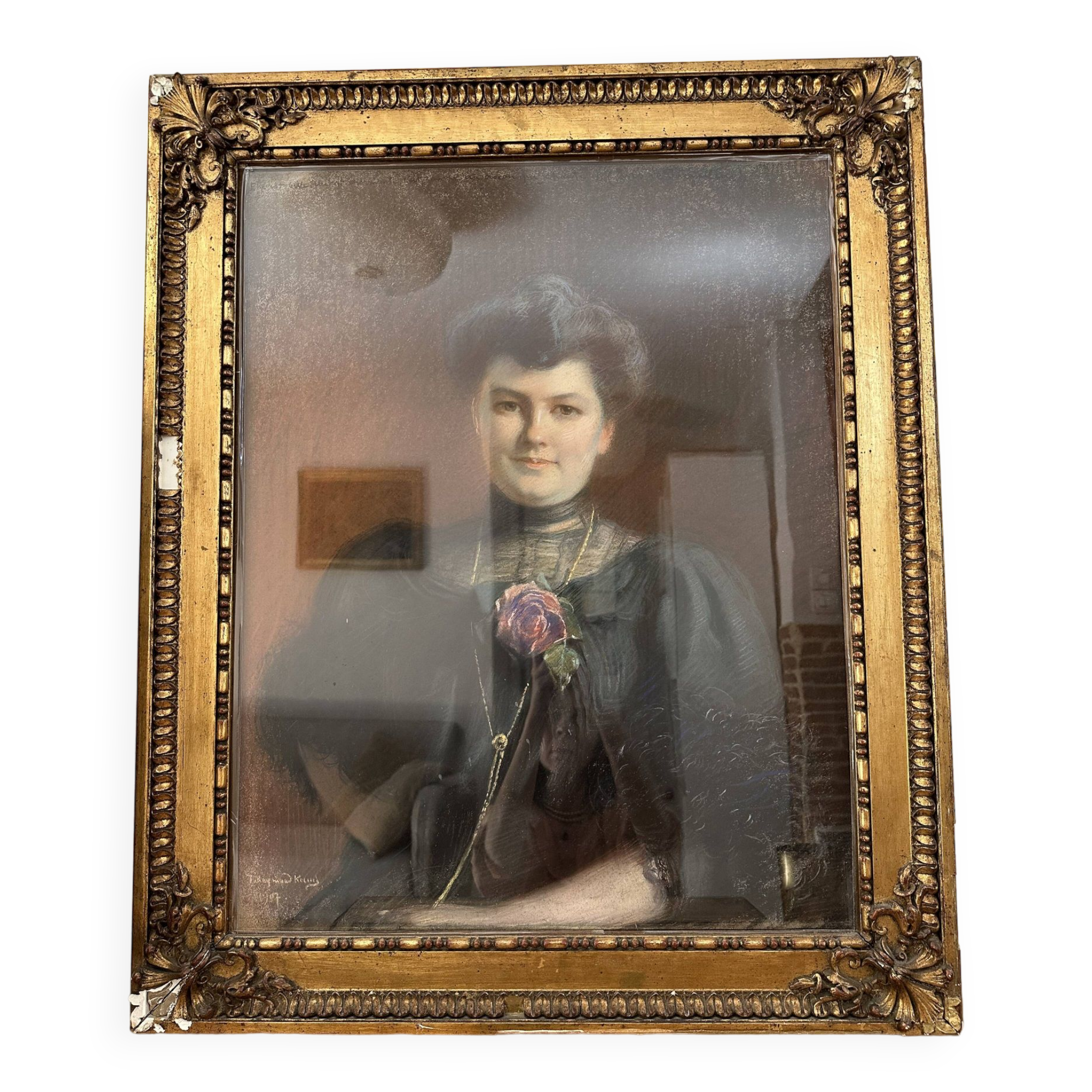 Portrait au pastel de 1907 - Tableau antique | Selency