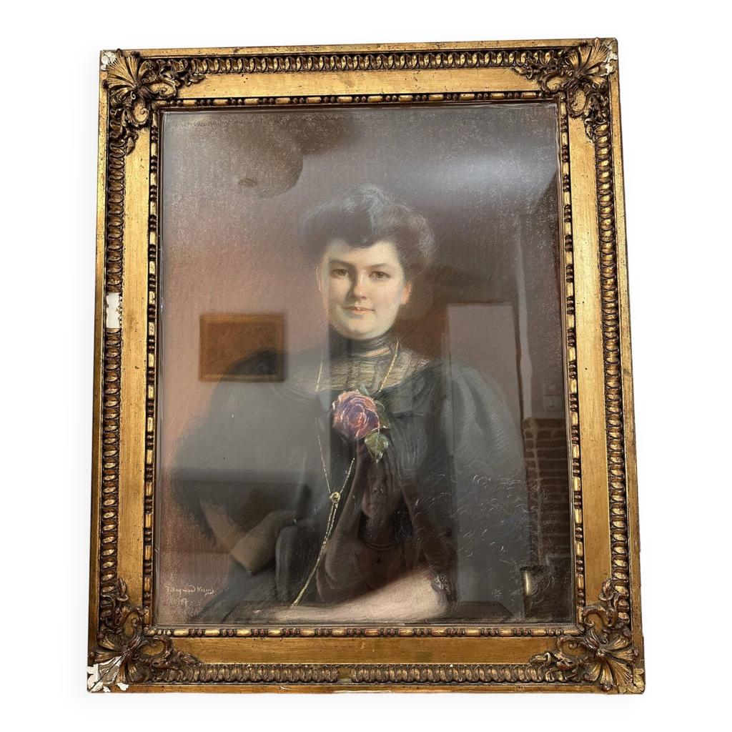 Portrait au pastel de 1907 - Tableau antique | Selency