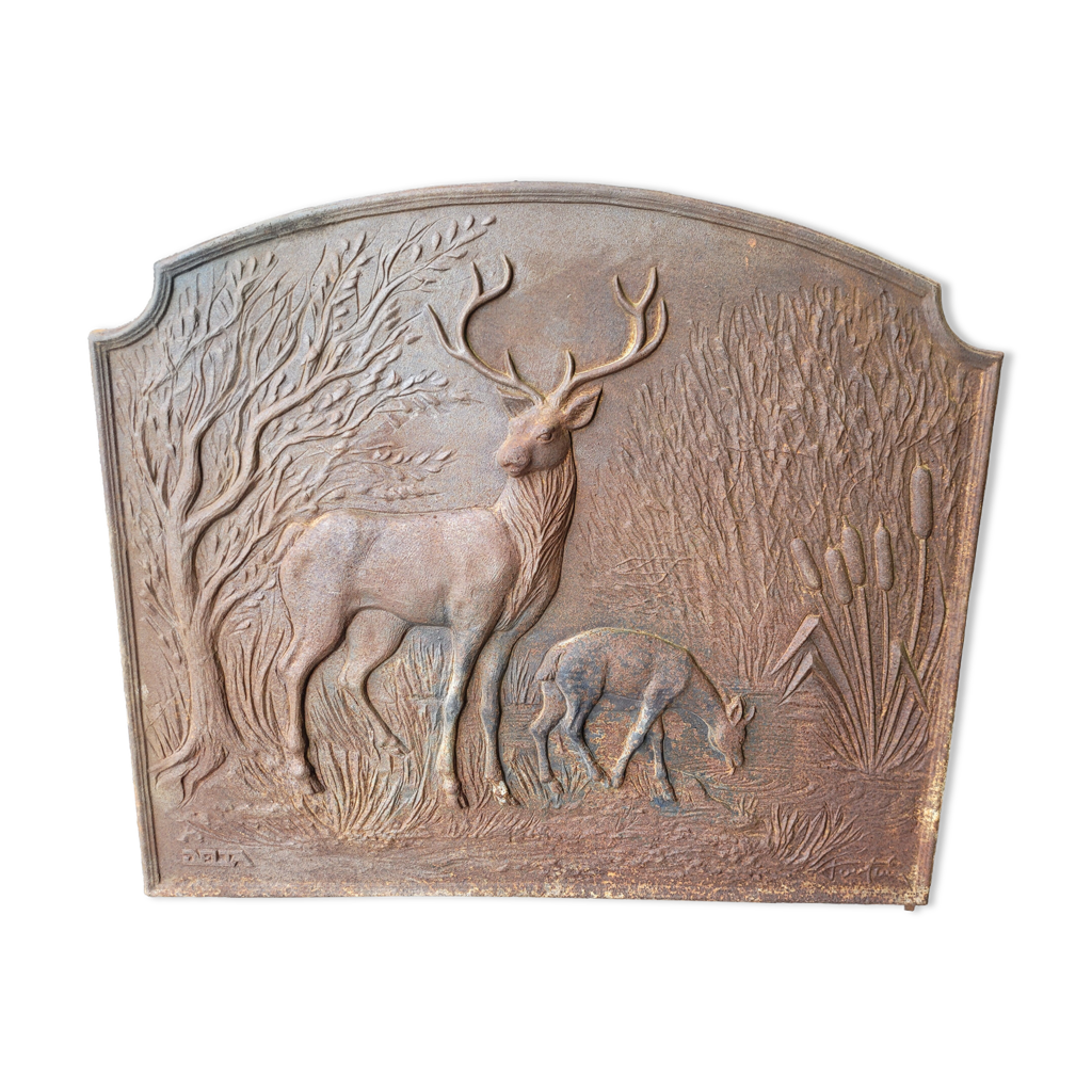 Plaque de cheminée en fonte, déco cerf | Selency