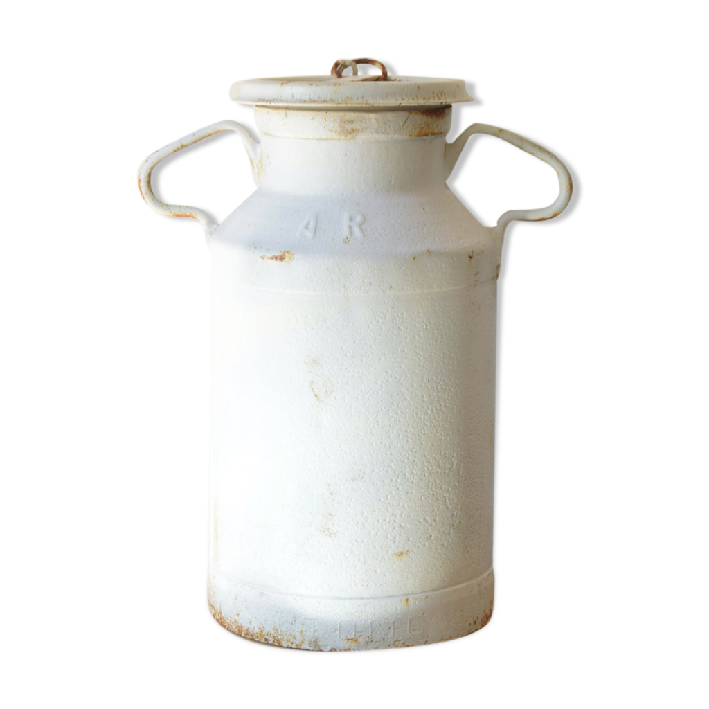 Bidon à lait blanc des années 40 | Selency
