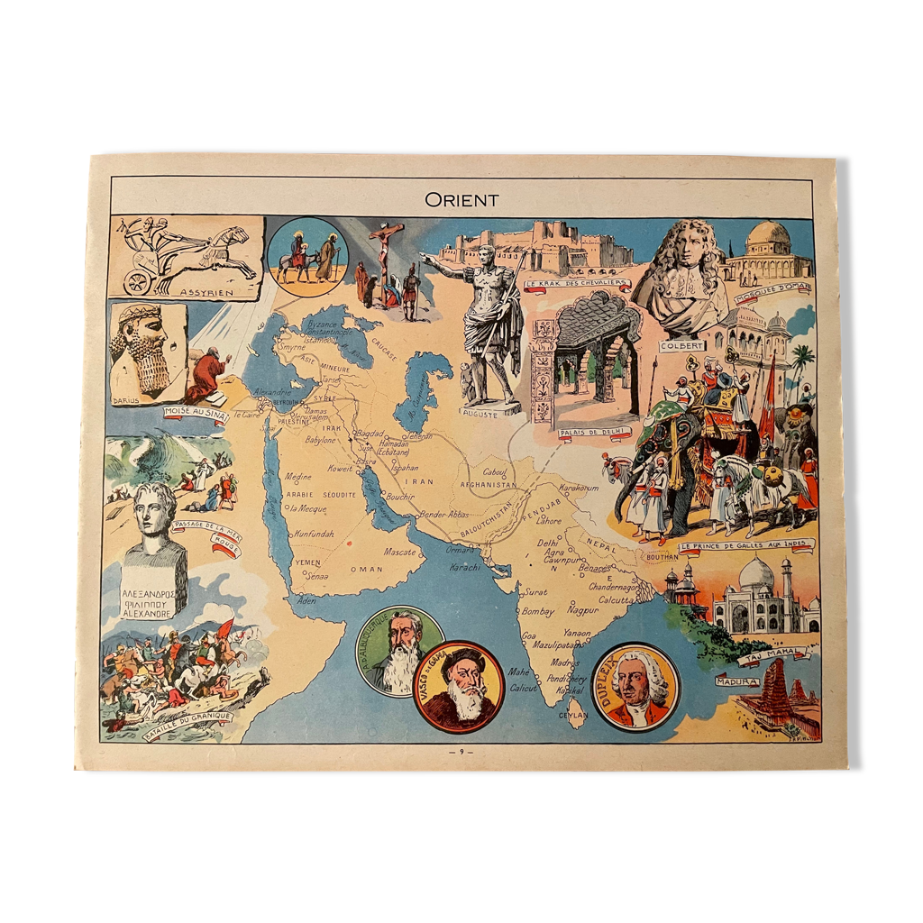 Old illustrated map of the Orient from 1948 - JP Pinchon | Selency