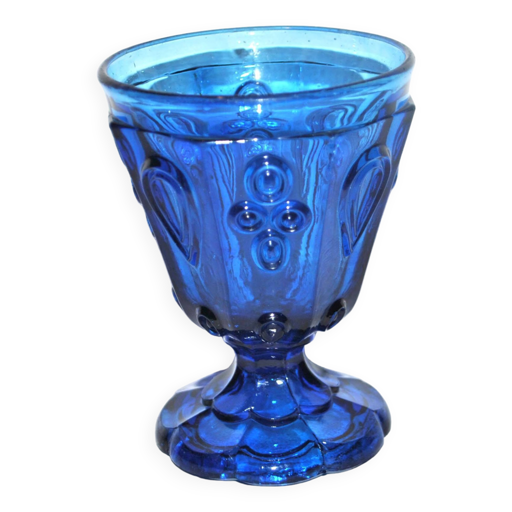 Old glass goblet in blue molded glass Portieux? Le Creuset? decor of ...