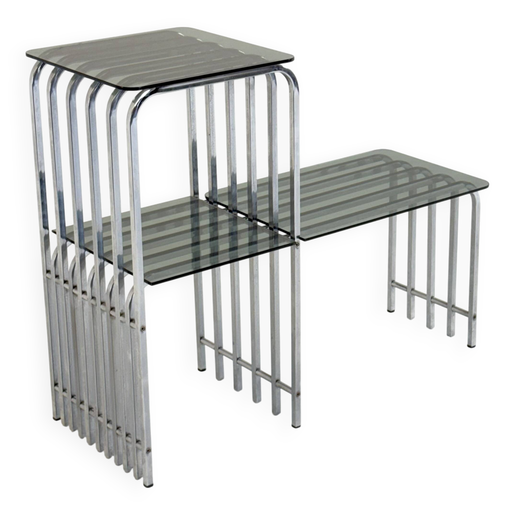 Tubular Frame Side Table with Smoked Glass Top in Space Age Style | Selency