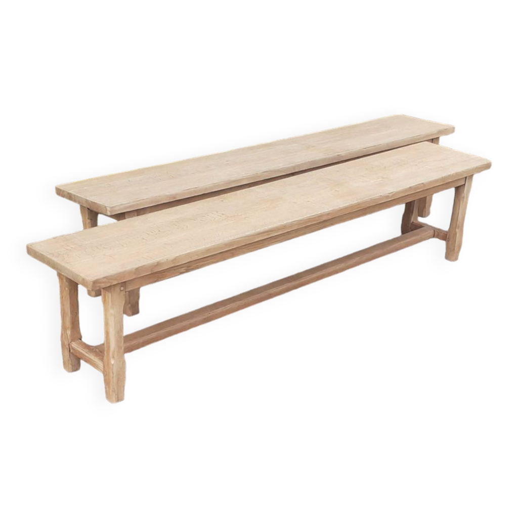 Pairs of solid oak raw wood benches | Selency