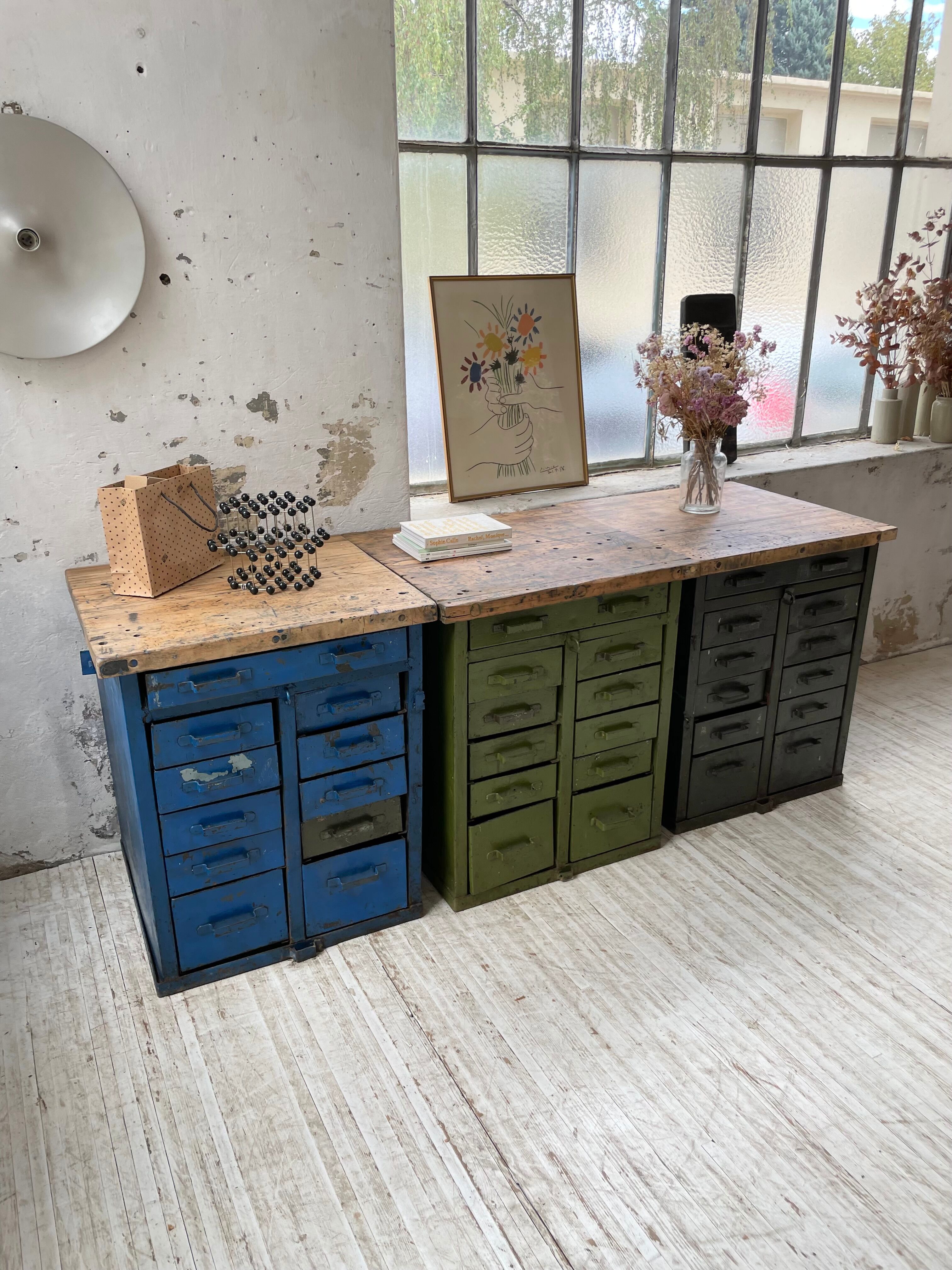 Meuble établi rangement militaire industriel vert | Selency