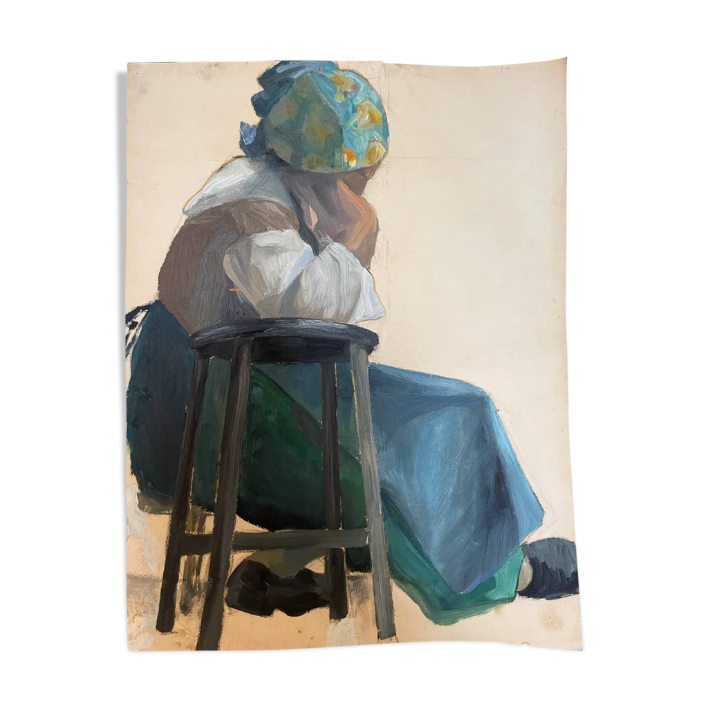 Tableau femme assise XXe 1947 | Selency