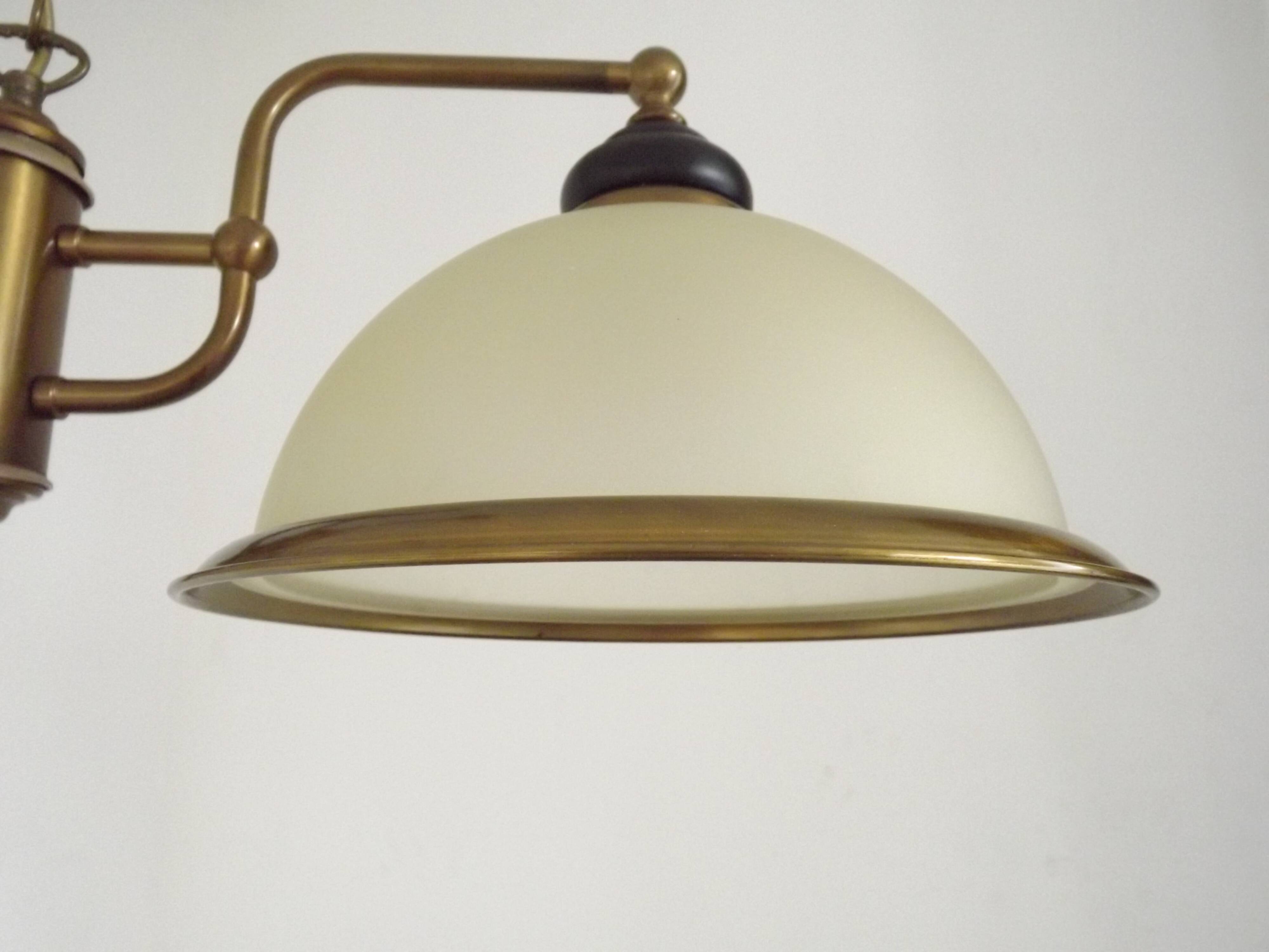 French Mid Century Bronze Effect Metal Double Billiard Light Glass ...